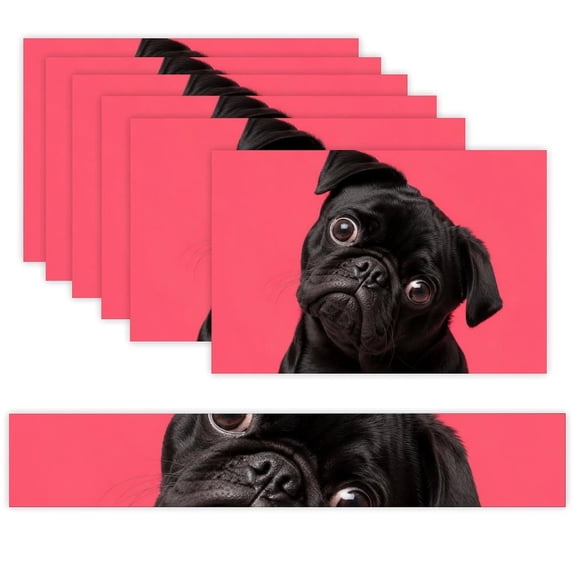 7 Piece Linen Table Runner and Placemats Set, Curious Black Pug Tilting ...