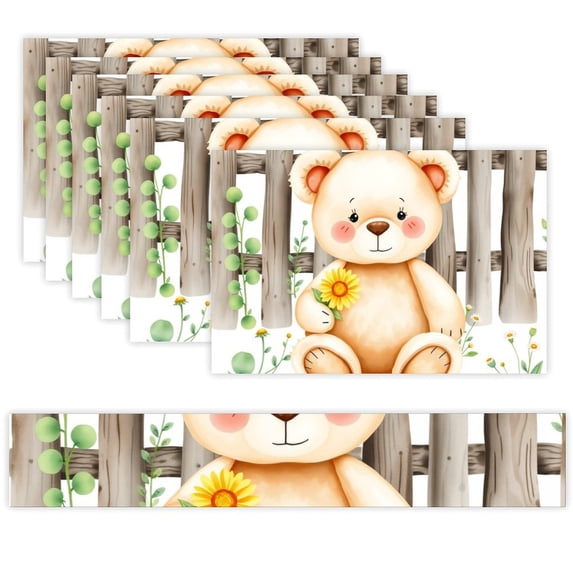 7 Piece Linen Table Runner and Placemats Set, Cute Bear Sunflower Round ...