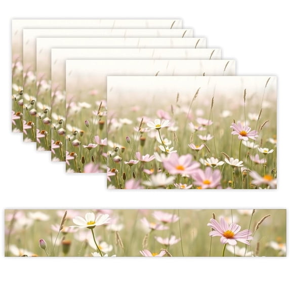 7 Piece Linen Table Runner and Placemats Set, Daisy Meadow Soft Light ...