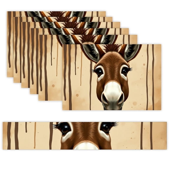 7 Piece Linen Table Runner and Placemats Set, Deer Face Portrait Round ...