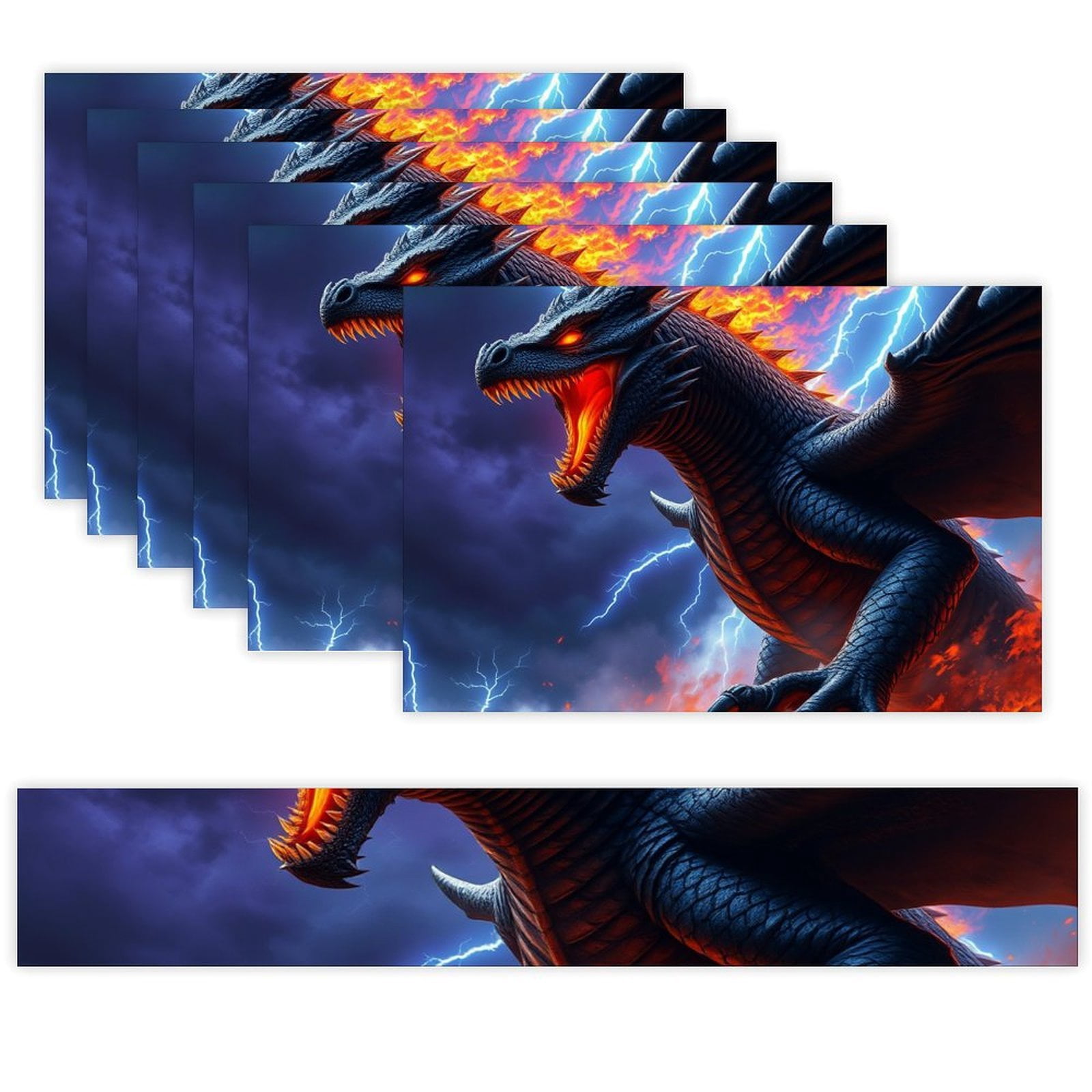 7 Piece Linen Table Runner and Placemats Set, Dragon Fire Lightning ...