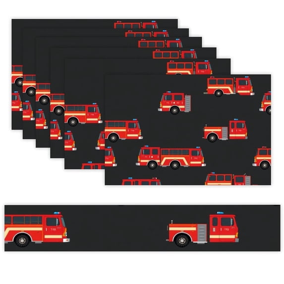 7 Piece Linen Table Runner and Placemats Set, Fire Truck Pattern Kids ...