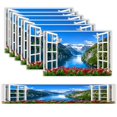 7 Piece Linen Table Runner and Placemats Set, Fjord Mountain Window ...