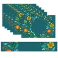 7 Piece Linen Table Runner and Placemats Set, Floral Wreath Circle ...