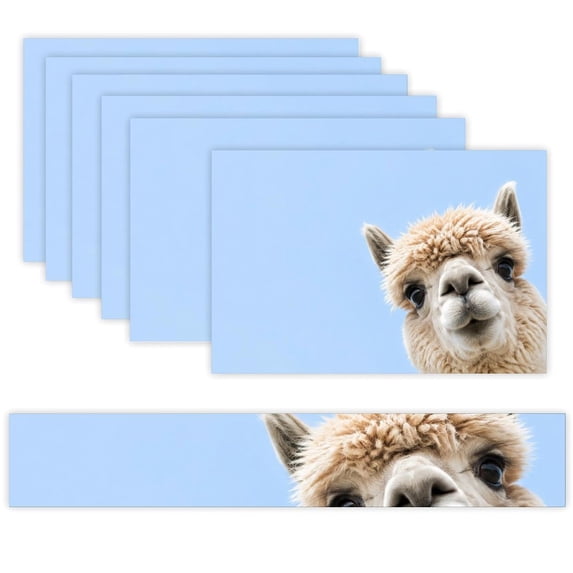 7 Piece Linen Table Runner and Placemats Set, Fluffy Alpaca Against Sky ...