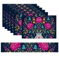 7 Piece Linen Table Runner and Placemats Set, Folk Art Flower Vase ...