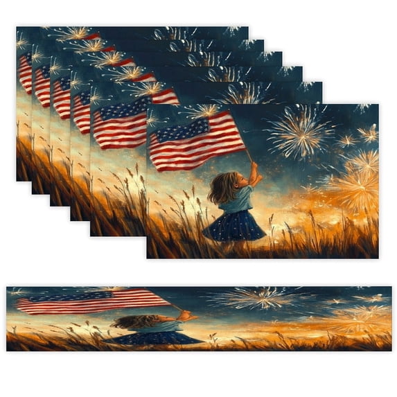 7 Piece Linen Table Runner and Placemats Set, Girl Flag Fireworks Field ...