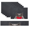 7 Piece Linen Table Runner and Placemats Set, Gray Cat Peeking Behind ...