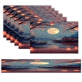 7 Piece Linen Table Runner and Placemats Set, Lantern Moon Lake Night ...