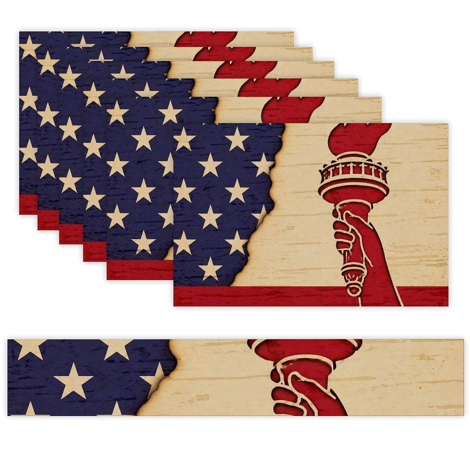7 Piece Linen Table Runner and Placemats Set, Liberty Torch Wood Flag ...
