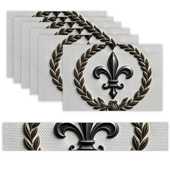 7 Piece Linen Table Runner and Placemats Set, Lily Crest Wreath Metal ...