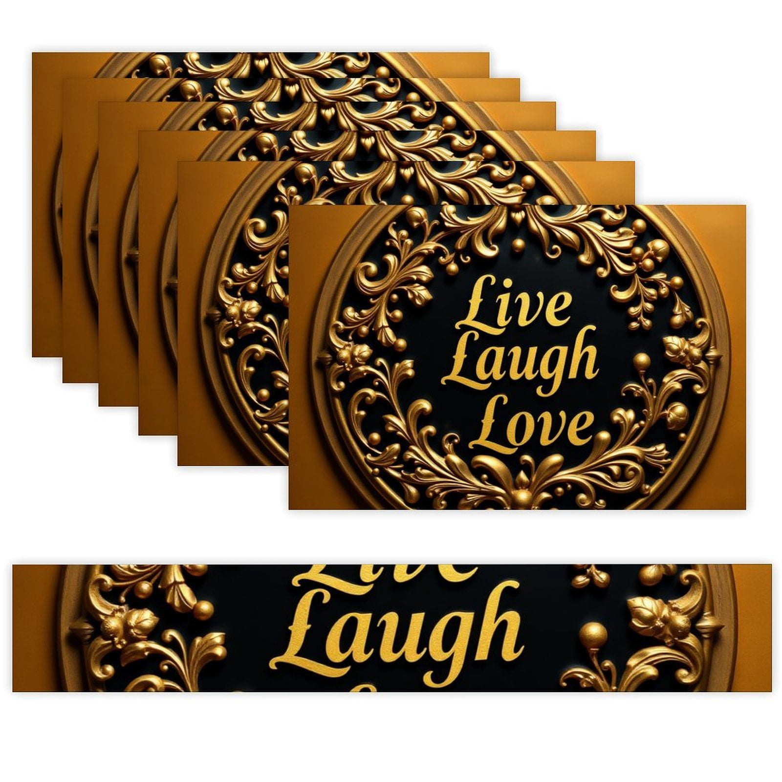 7 Piece Linen Table Runner and Placemats Set, Live Laugh Love Gold ...