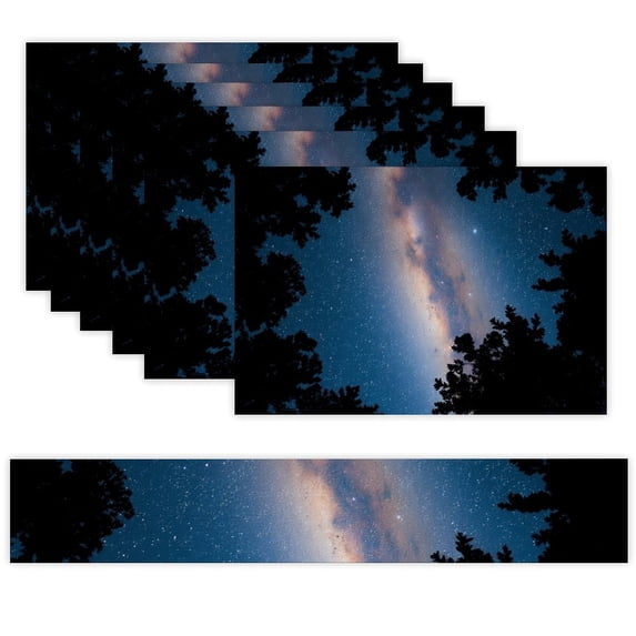7 Piece Linen Table Runner and Placemats Set, Milky Way Forest Night ...