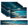 7 Piece Linen Table Runner and Placemats Set, Moon Beach Blue Glow ...