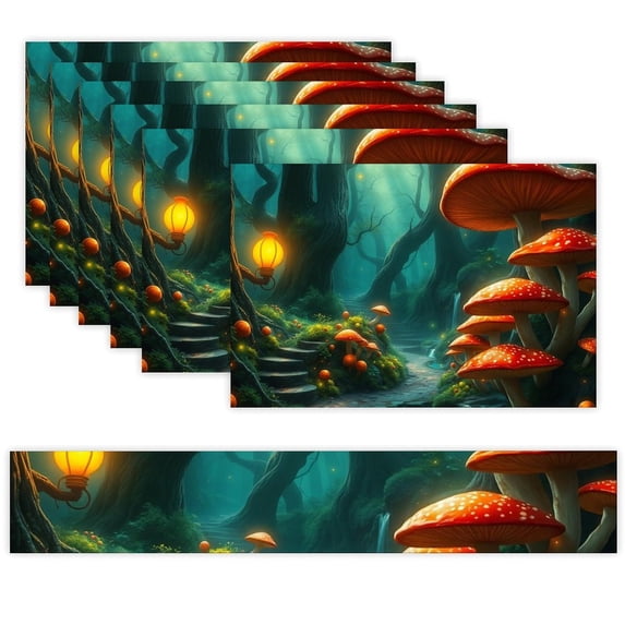 7 Piece Linen Table Runner and Placemats Set, Mushroom Fantasy Glow ...