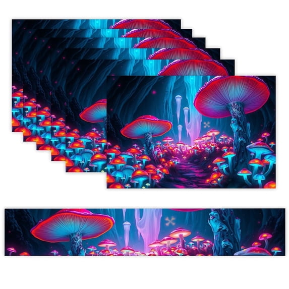 7 Piece Linen Table Runner and Placemats Set, Neon Mushroom Fantasy ...