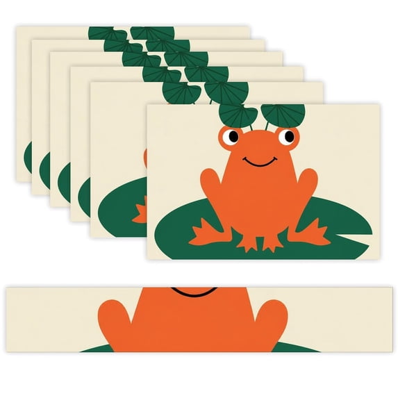 7 Piece Linen Table Runner and Placemats Set, Orange Frog On Lily Pad ...