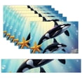 7 Piece Linen Table Runner and Placemats Set, Orca Whale Ocean Round ...