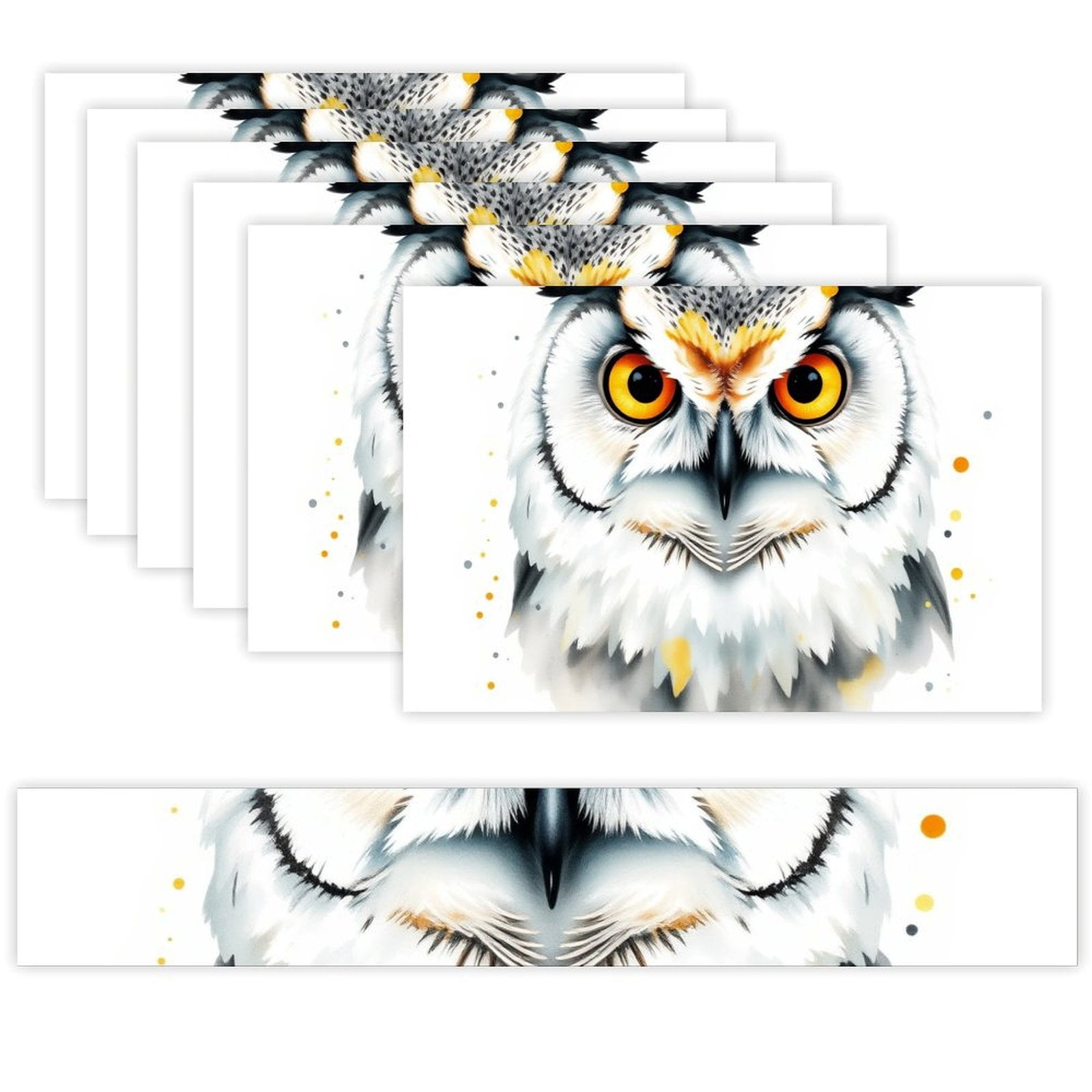 7 Piece Linen Table Runner and Placemats Set, Owl Watercolor Portrait ...