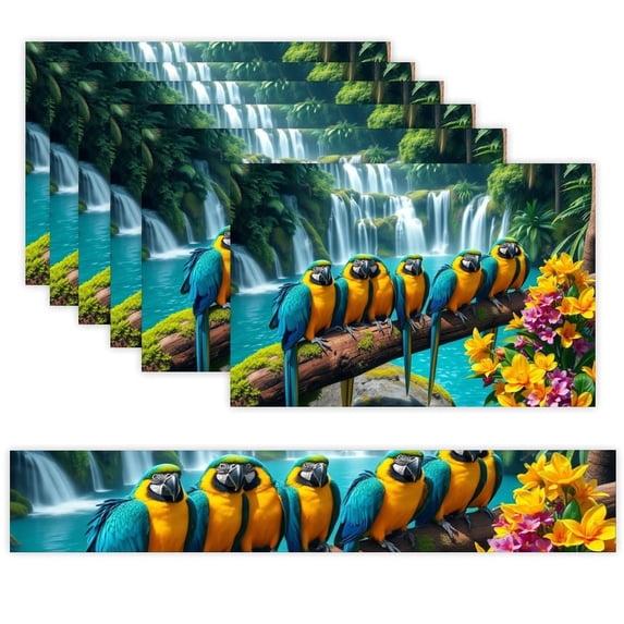 7 Piece Linen Table Runner and Placemats Set, Parrots Waterfall ...