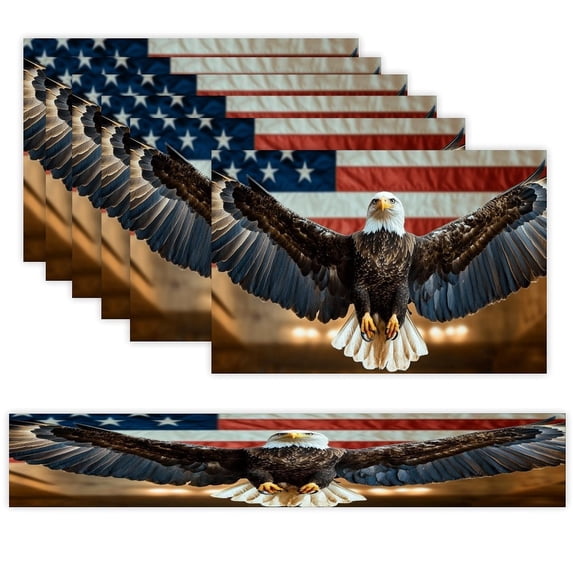 7 Piece Linen Table Runner and Placemats Set, Patriotic Eagle Flag ...