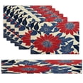 7 Piece Linen Table Runner and Placemats Set, Patriotic Floral Red Blue ...