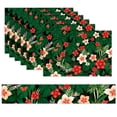 7 Piece Linen Table Runner and Placemats Set, Red Floral Dark Tropical ...