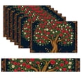 7 Piece Linen Table Runner and Placemats Set, Rose Tree Embroidery ...