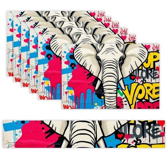 7 Piece Linen Table Runner and Placemats Set, Skull Graffiti Colorful ...