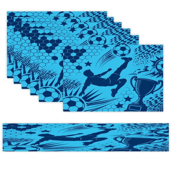 7 Piece Linen Table Runner and Placemats Set, Soccer Bicycle Kick ...