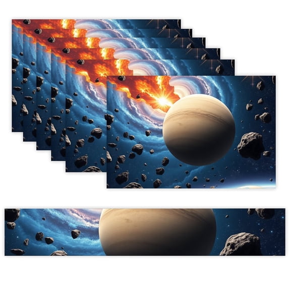 7 Piece Linen Table Runner and Placemats Set, Space Planet Nebula Round ...