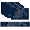 7 Piece Linen Table Runner and Placemats Set, Starry Sea Turtle Outline ...