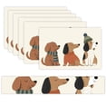 7 Piece Linen Table Runner and Placemats Set, Three Cozy Dogs Round ...
