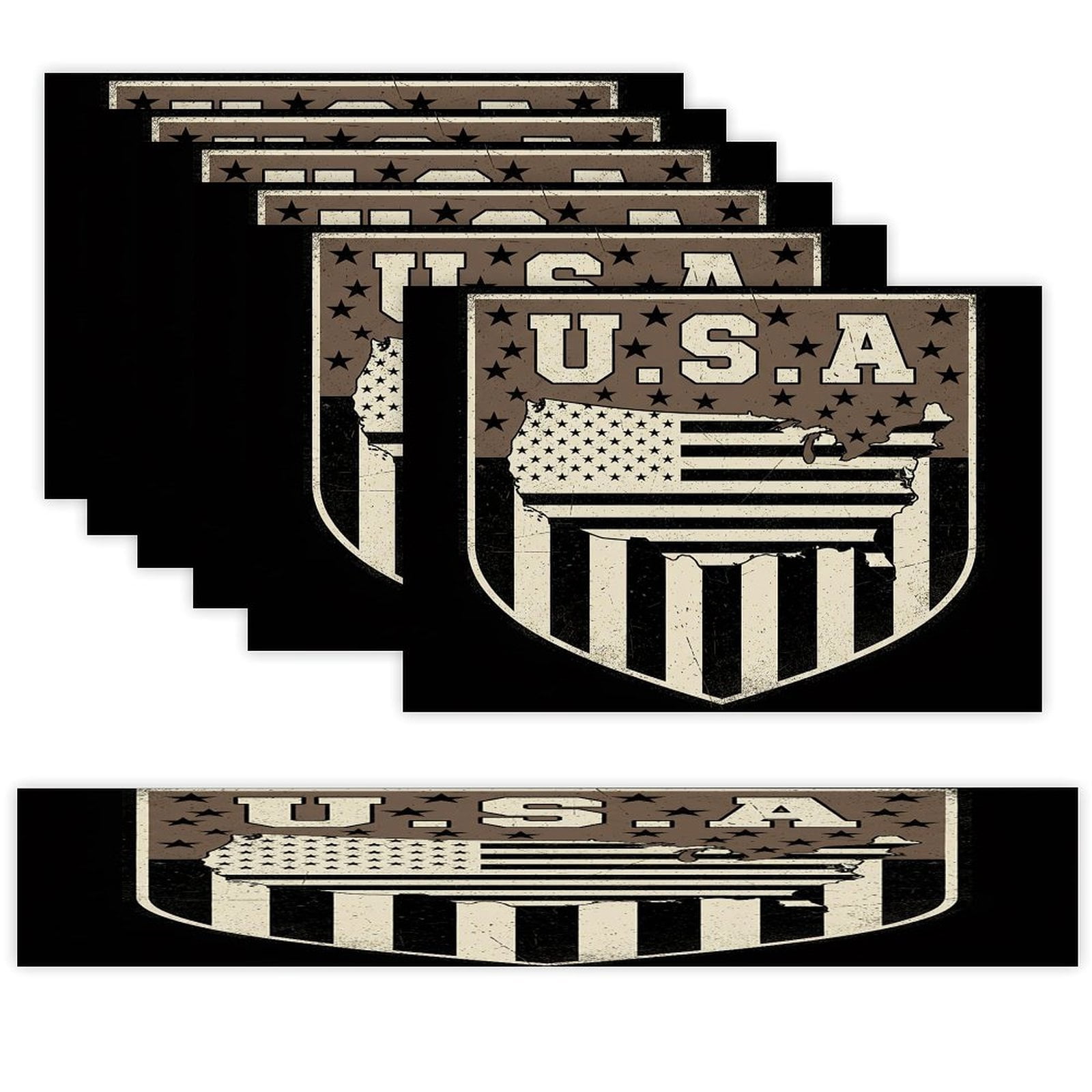 7 Piece Linen Table Runner and Placemats Set, USA Shield Map Flag Round ...