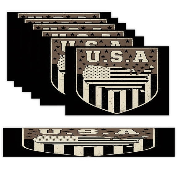 7 Piece Linen Table Runner and Placemats Set, USA Shield Map Flag Round ...