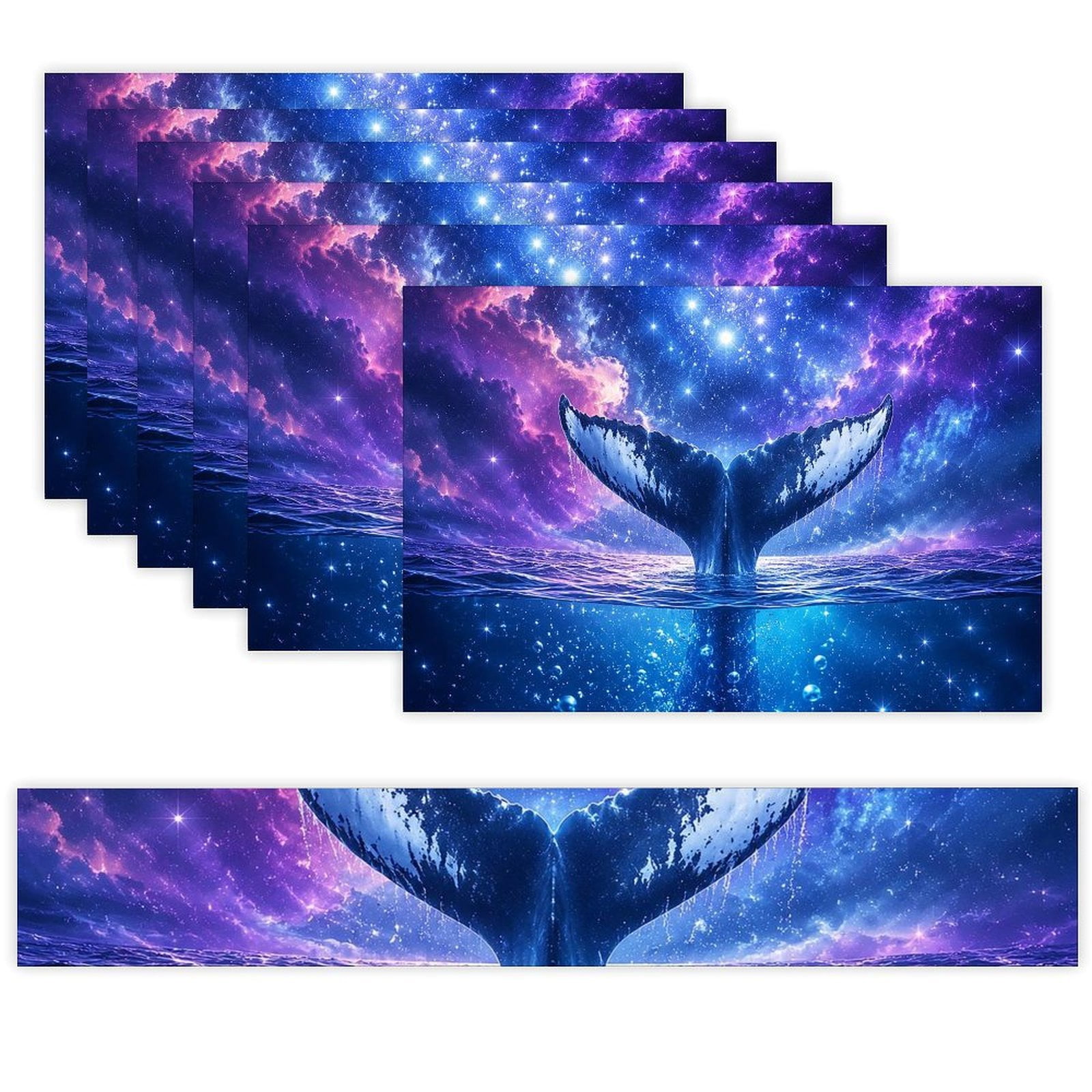 7 Piece Linen Table Runner and Placemats Set, Whale Tail Starry Night ...