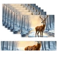 7 Piece Linen Table Runner and Placemats Set, Winter Deer Snow Stream ...