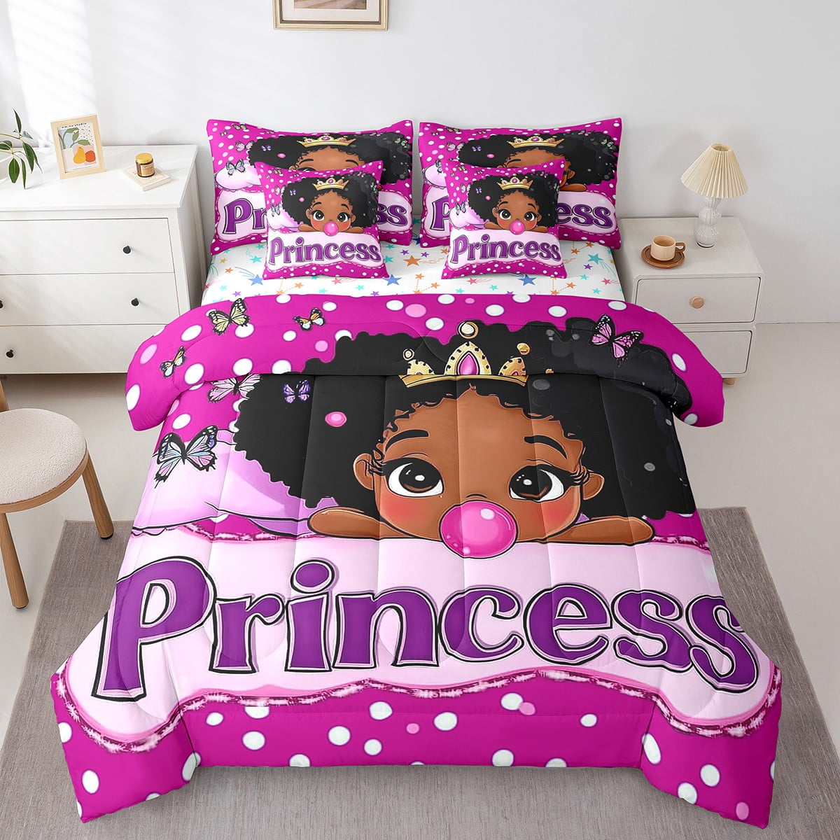 7 Piece Little Black Queen Bed in a Bag Princess Bedding Sets Cute ...