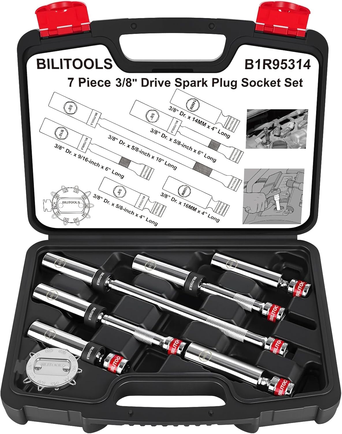 7 Piece Magnetic Swivel Spark Plug Socket Set with Gap Tool, 3/8-Inch ...