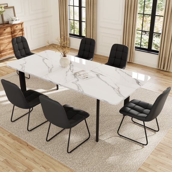 7 Piece Mdf Dining Table Set, Extendable Rectangular Table , Modern ...