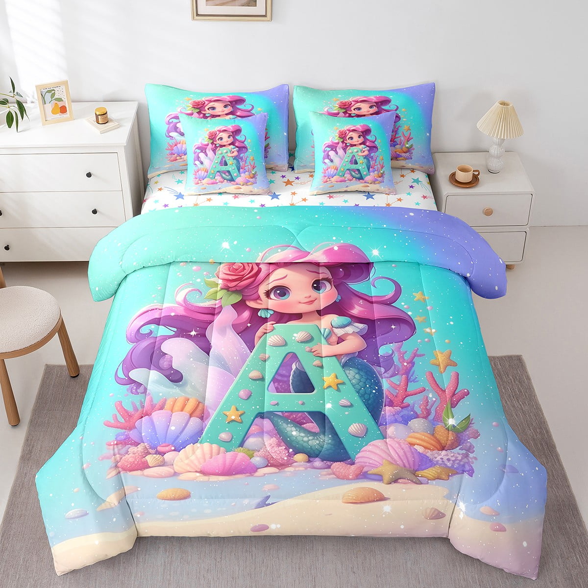 7 Piece Mermaid Bed in a Bag King Size Ocean Themed Bedding Sets ...