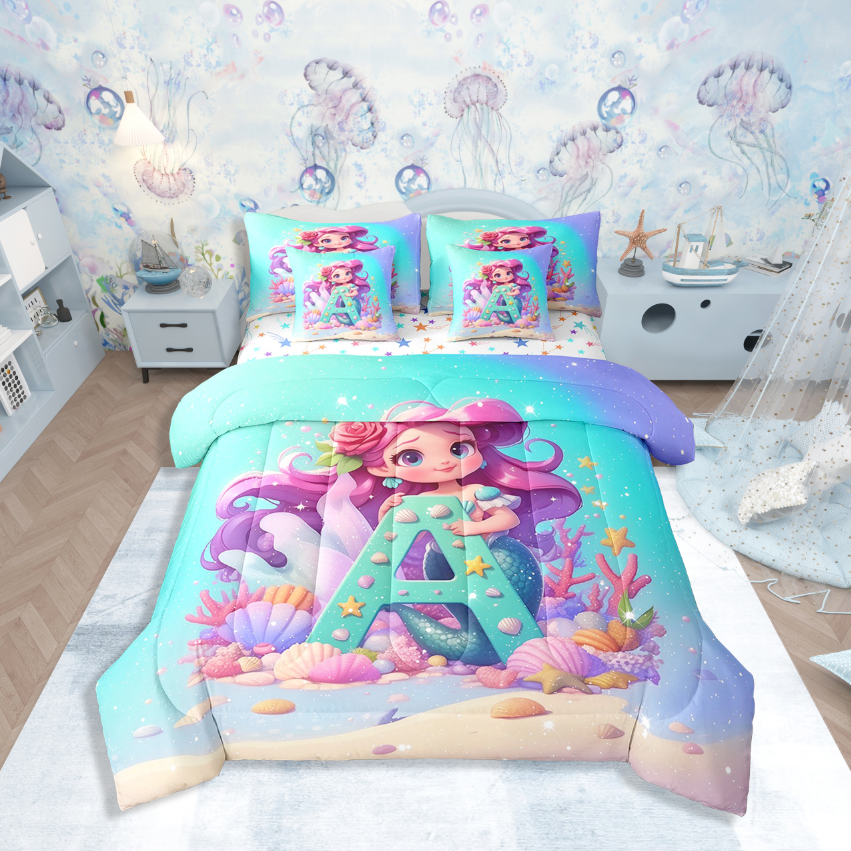 7 Piece Mermaid Bed in a Bag Twin Size Ocean Themed Bedding Sets ...