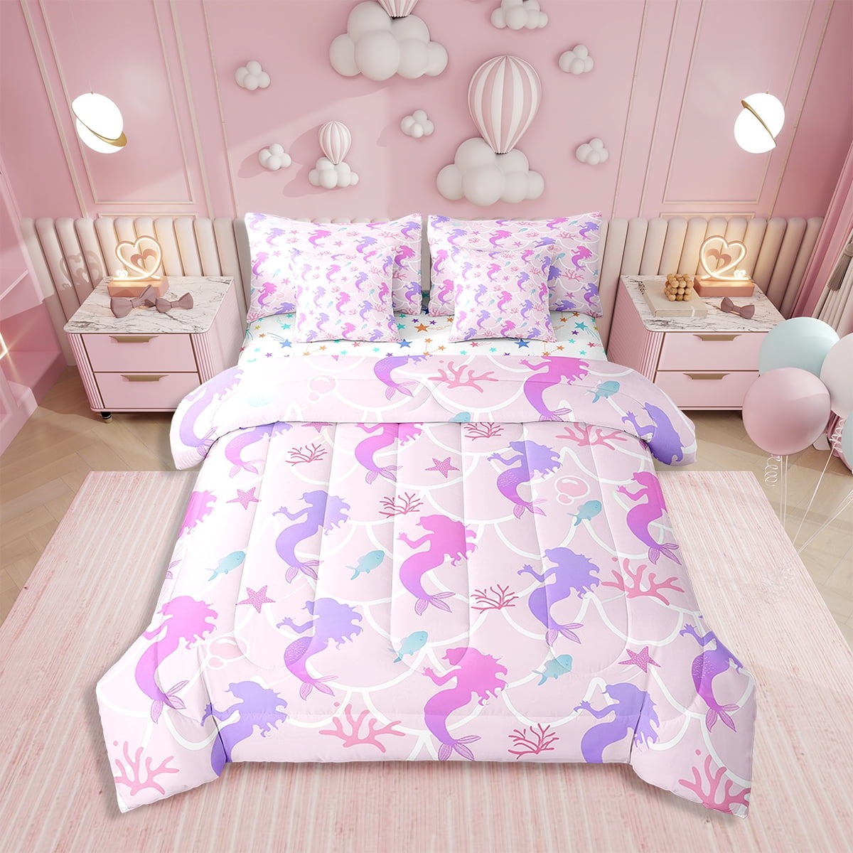 7 Piece Mermaid Bedding Sets Princess Room Decor Twin Bed in a Bag ...