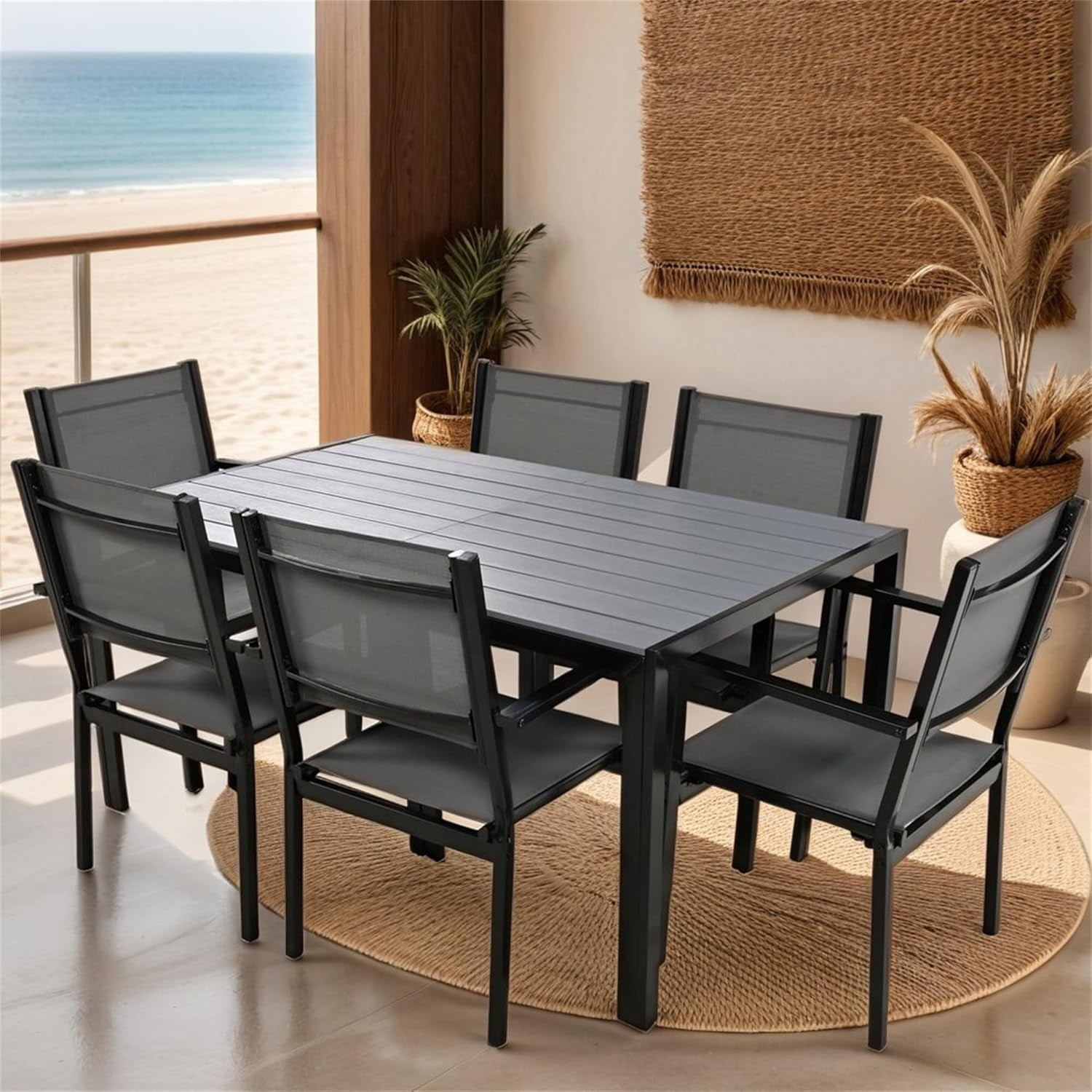 7 Piece Metal Outdoor Dining Set, Steel Outdoor Table and Chair Set for ...