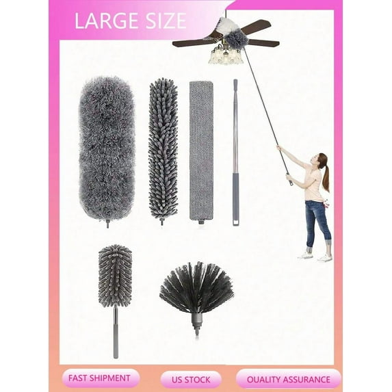 (7-Piece) Microfiber Duster Set with Stainless Steel Extension Wand ...