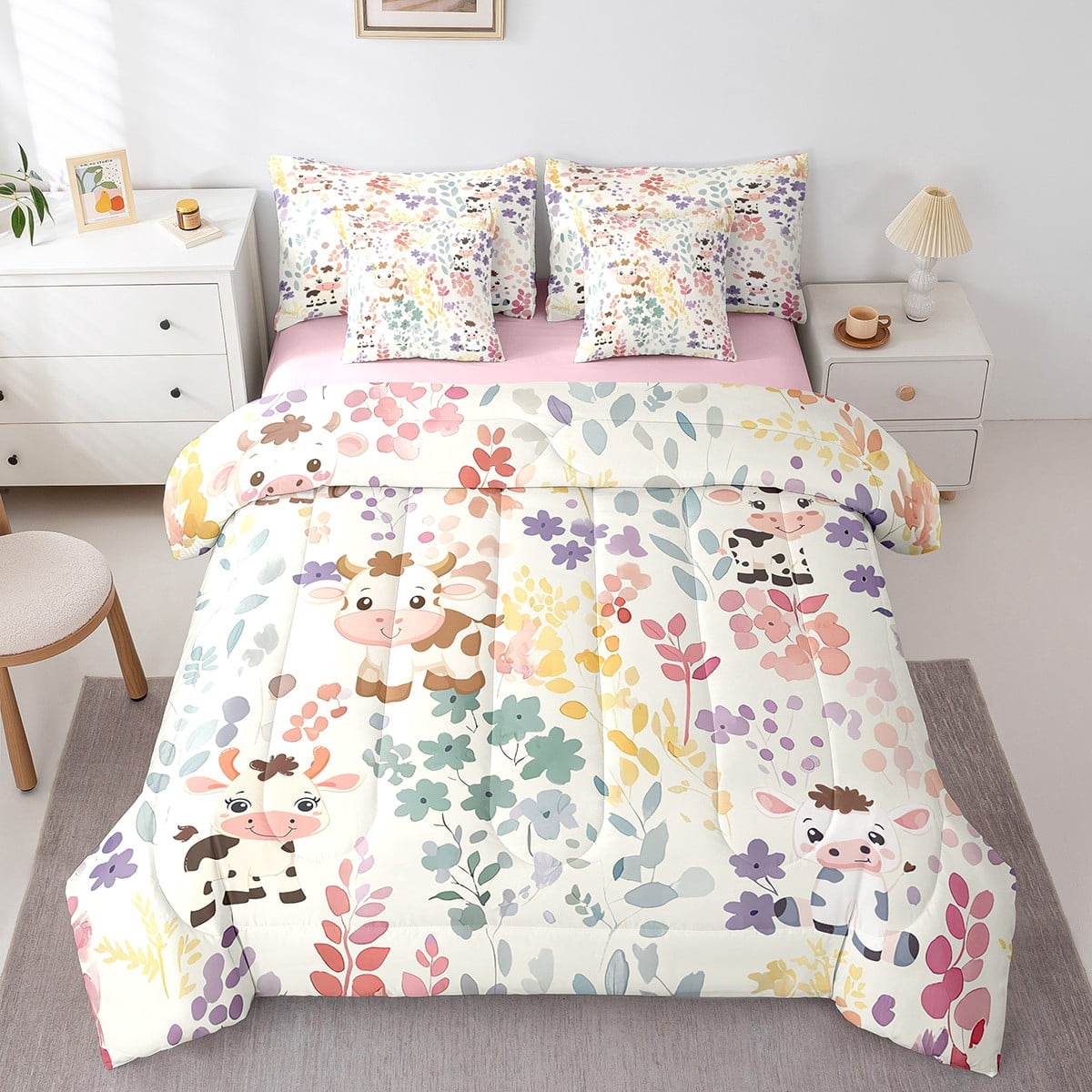 7 Piece Milk Cow Print Comforter Set Full Size,Farmhouse Animal Bedding ...