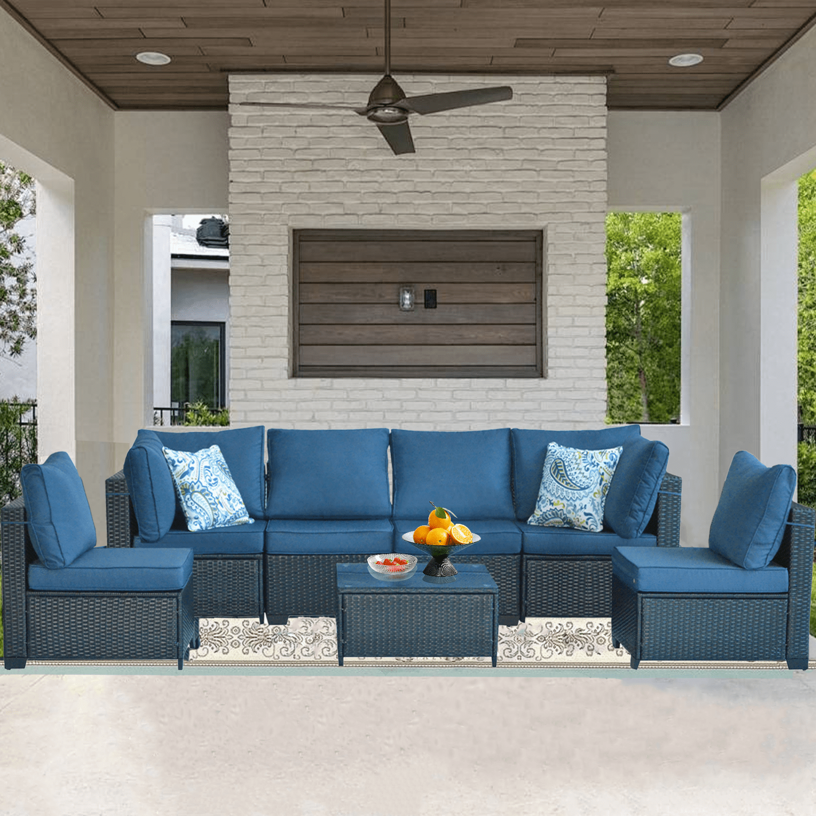 7 Piece Modular Outdoor Sectional Sofa，Outdoor Patio Wicker Rattan ...