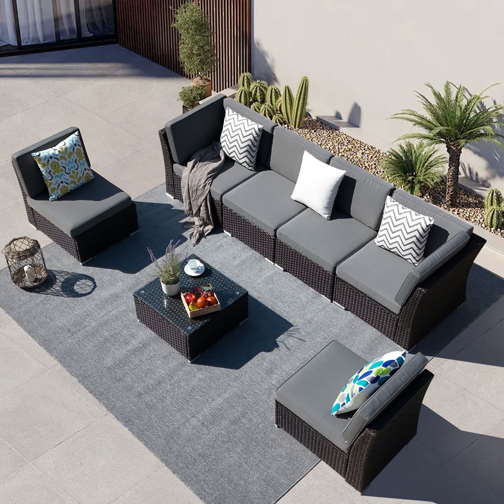 7-Piece Modular Patio Furniture Set, Outdoor Sectional Sofa with ...
