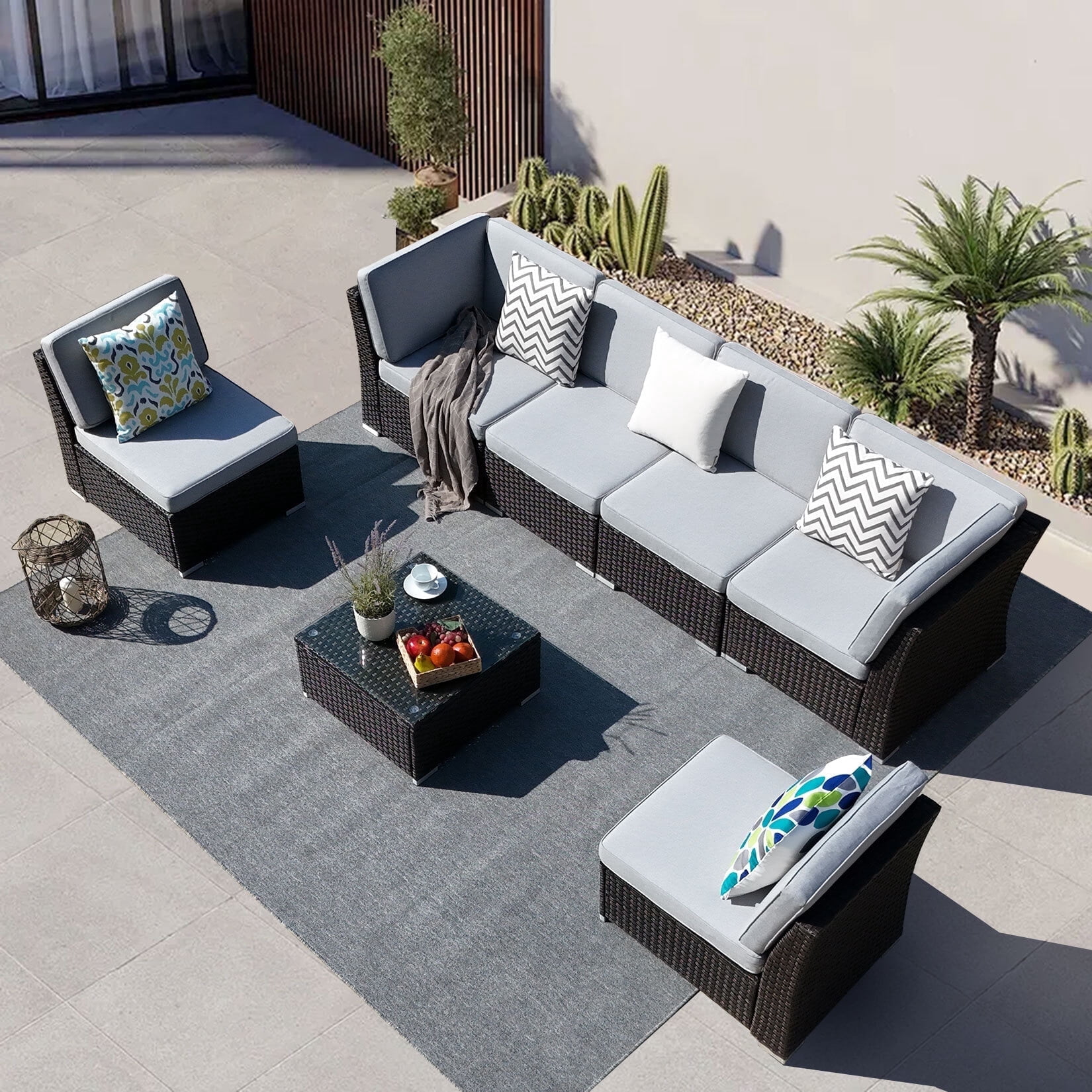 7-Piece Modular Patio Furniture Set, Outdoor Sectional Sofa with ...