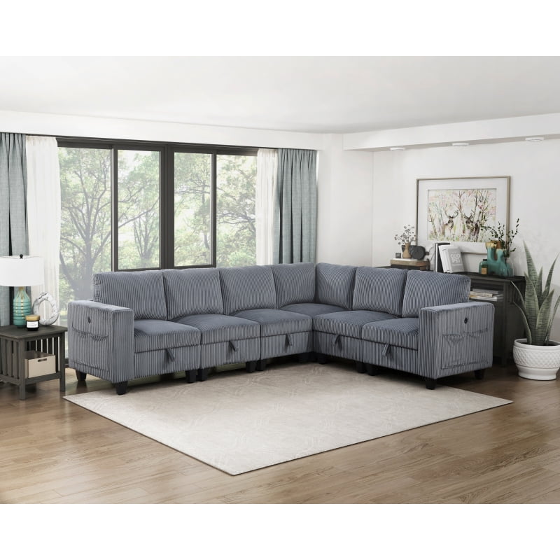 7-Piece Modular Sectional with Storage Seats, Side Pockets, Charging ...